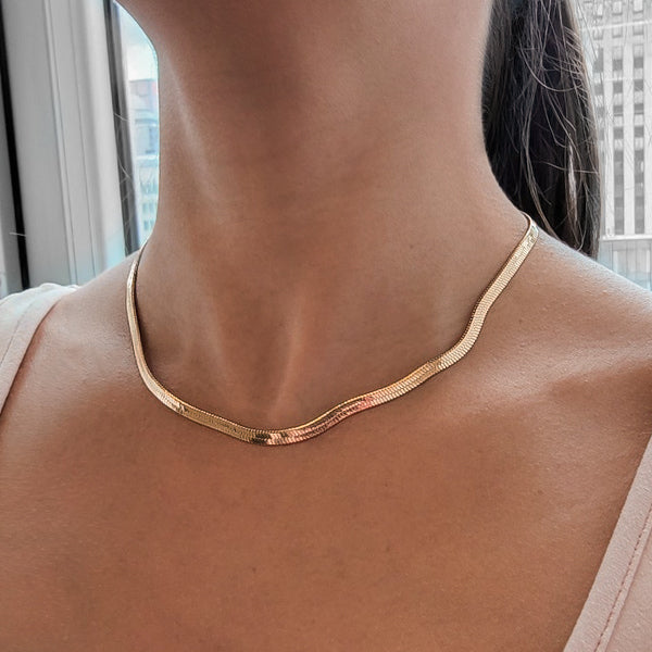 4mm Gold Herringbone Chain Necklace Classy Women Collection