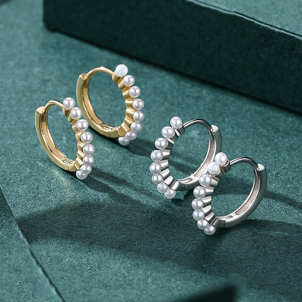 Gold Pearl Mini Hoop Earrings | Classy Women Collection