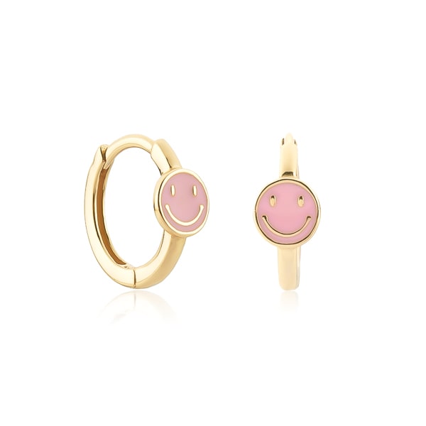 Gold Pink Smiley Emoji Hoop Earrings | Classy Women Collection